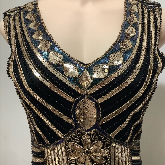Vintage | Dresses | Vintage Art Deco 9s Does 20s Sequin Beaded Dress ...